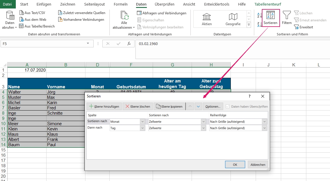 Excel Sortieren Nach Geburtstag – LNJE